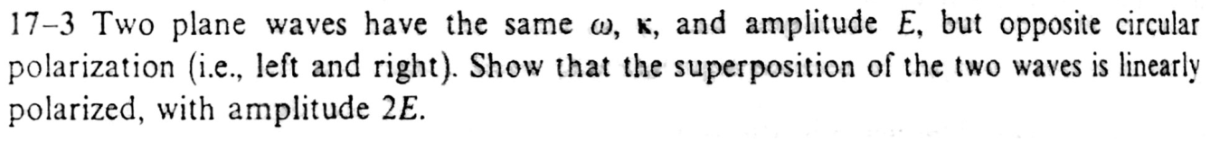 Solved 17-3 Two plane waves have the same w, k, and | Chegg.com