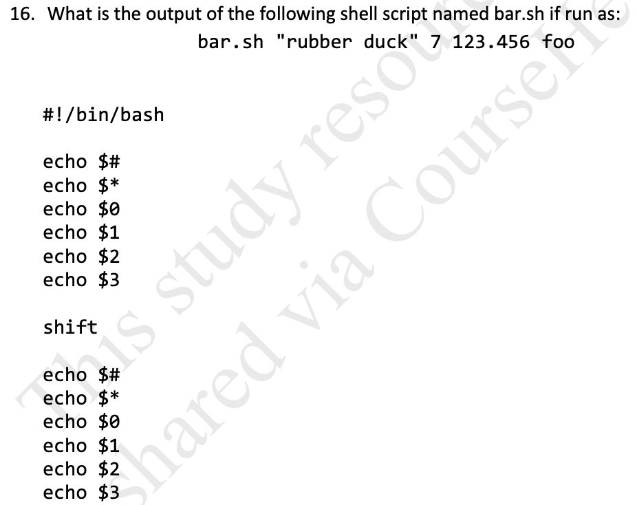 Solved 16. What is the output of the following shell script | Chegg.com