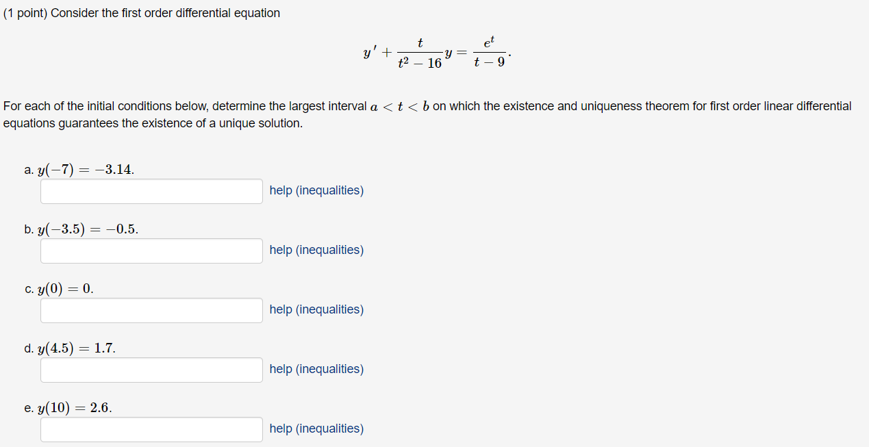 Solved (1 ﻿point) ﻿Consider the first order differential | Chegg.com