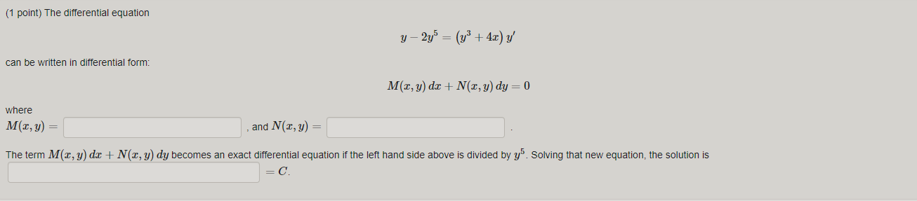 Solved (1 point) The differential equation y – 2y = (y2 + | Chegg.com