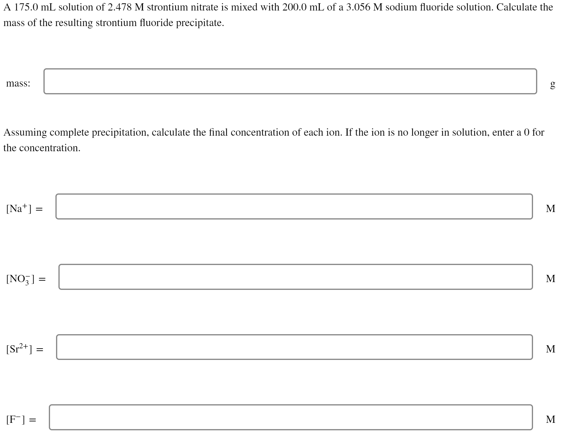 Solved A 175.0 mL solution of 2.478M strontium nitrate is | Chegg.com