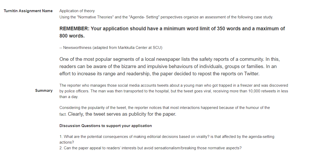 Turnitin Assignment Name Application of theory Using | Chegg.com