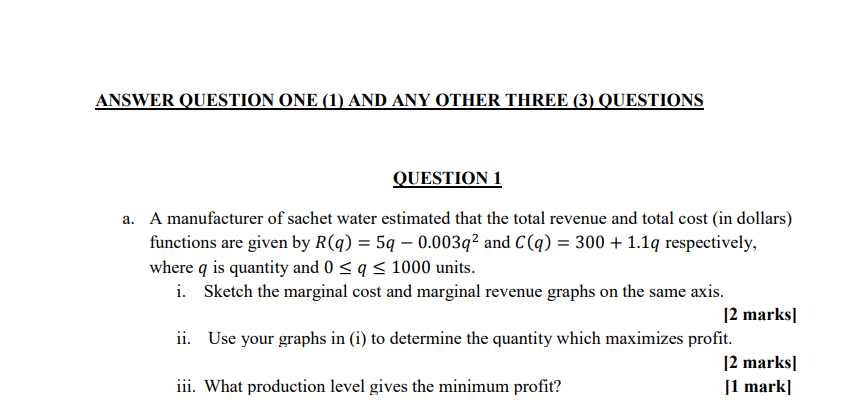 Solved ANSWER QUESTION ONE (1) AND ANY OTHER THREE (3) | Chegg.com