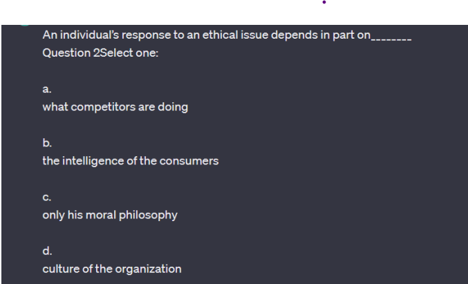 Solved An individual's response to an ethical issue depends | Chegg.com