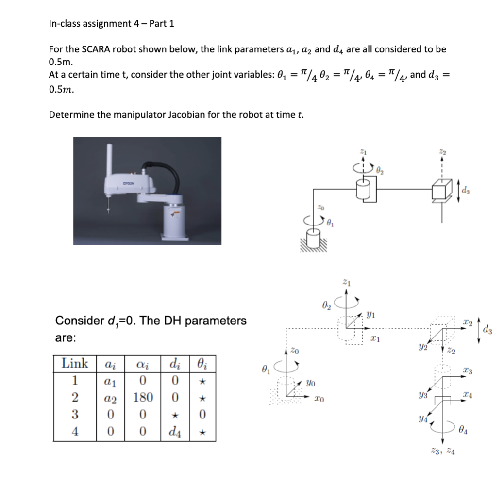 Solved In-class assignment 4 - Part 1 For the SCARA robot | Chegg.com