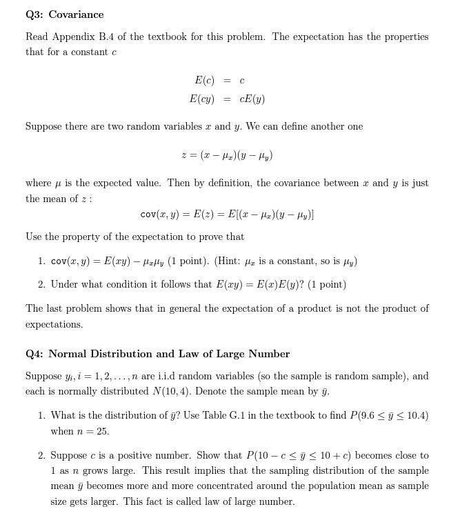 Solved Q3: CovarianceRead Appendix B. 4 ﻿of the textbook for | Chegg.com