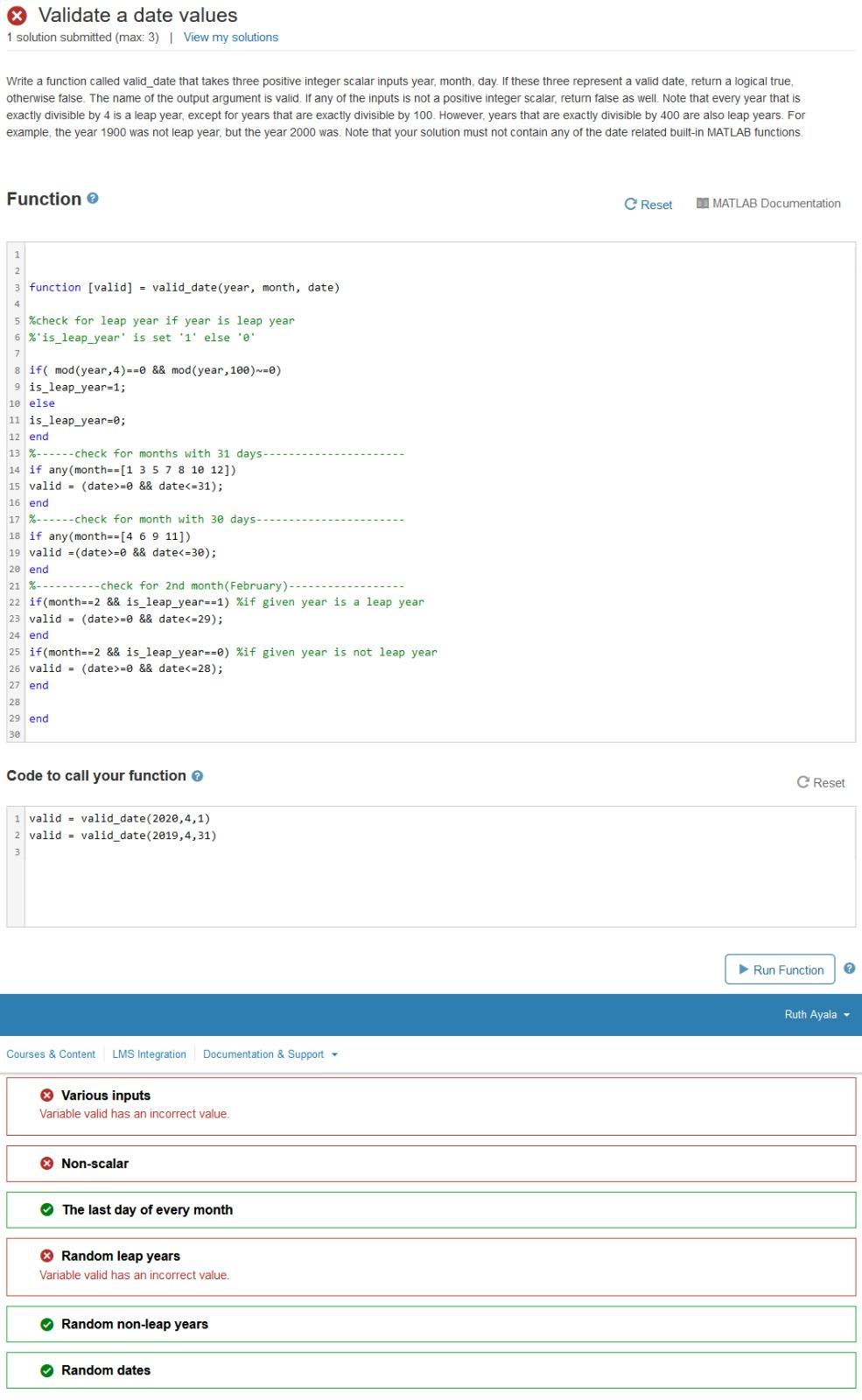 Solved Validate A Date Values 1 Solution Submitted Max 3 3632
