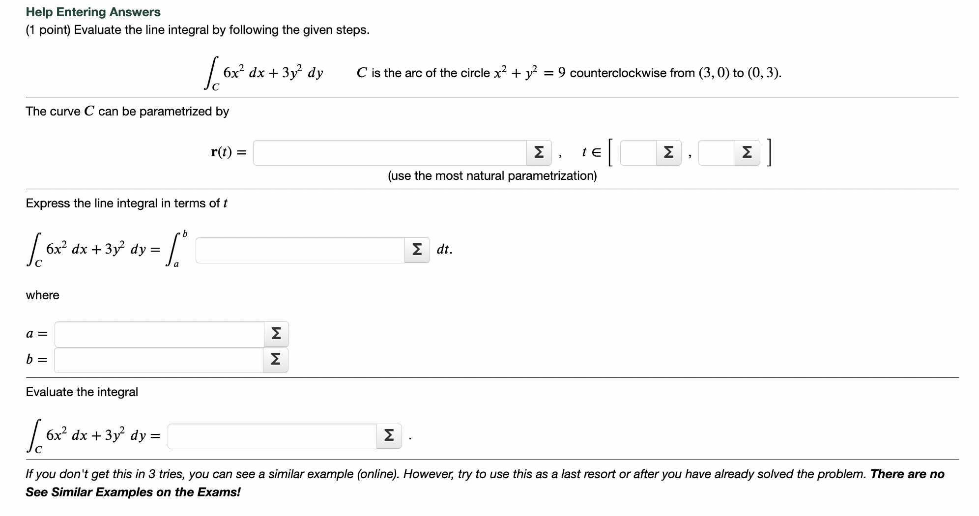 Solved Help Entering Answers (1 point) Evaluate the line | Chegg.com