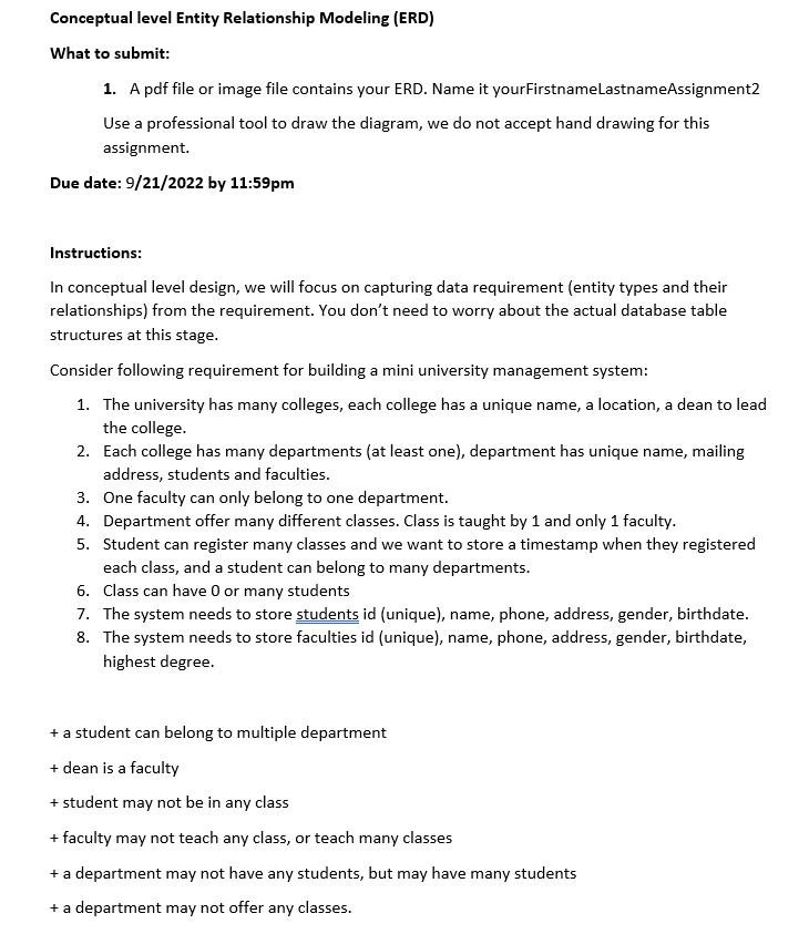 Solved Instructions: In conceptual level design, we will | Chegg.com