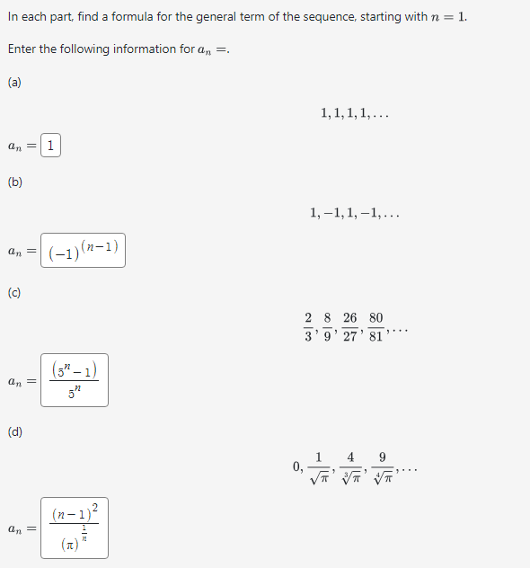 Solved In each part, find a formula for the general term of | Chegg.com