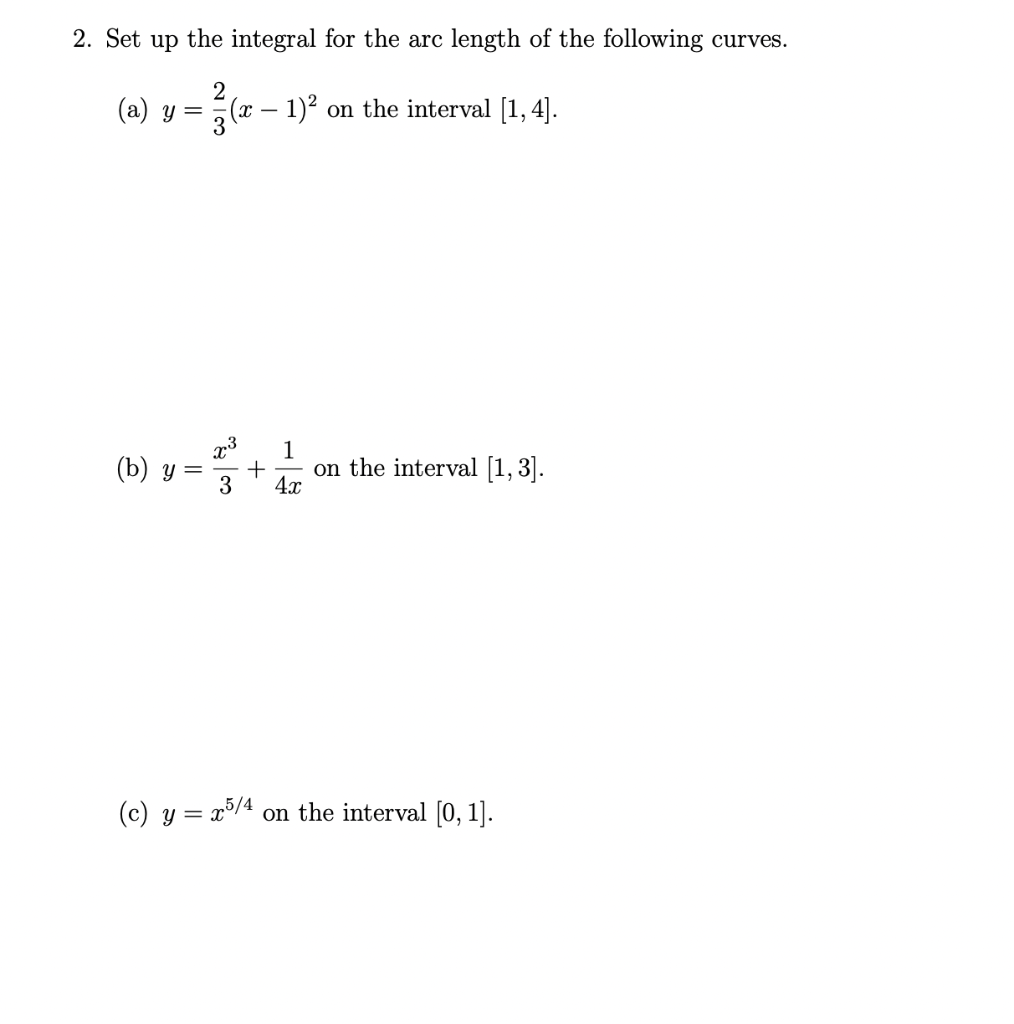 Solved 2. Set up the integral for the arc length of the | Chegg.com