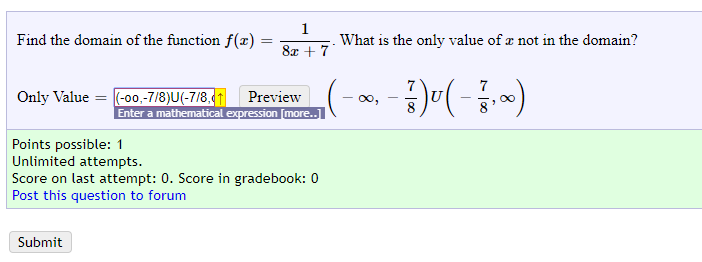 Solved Find the domain of the function f(x)=18x+7f(x)=18x+7. | Chegg.com