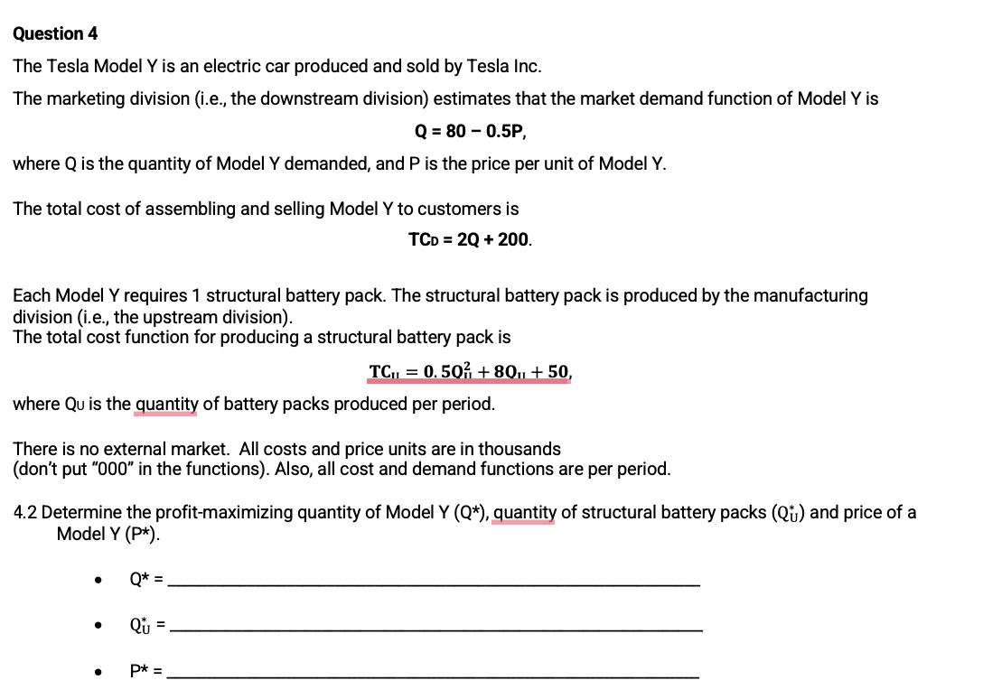 Solved The Tesla Model Y is an electric car produced and | Chegg.com
