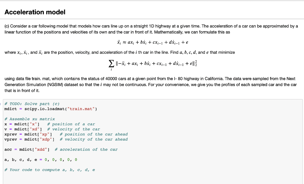Acceleration model (c) Consider a car following model | Chegg.com