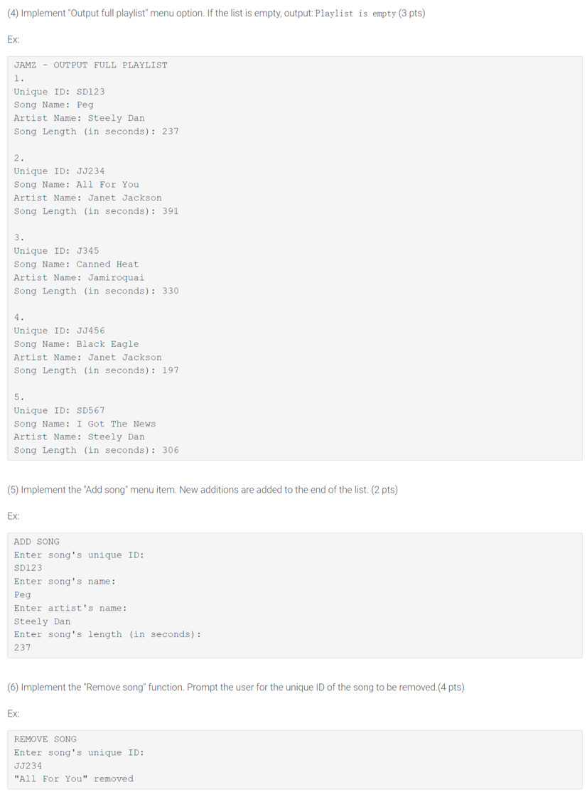 Solved (1) Create three files to submit. • Playlist.h - | Chegg.com