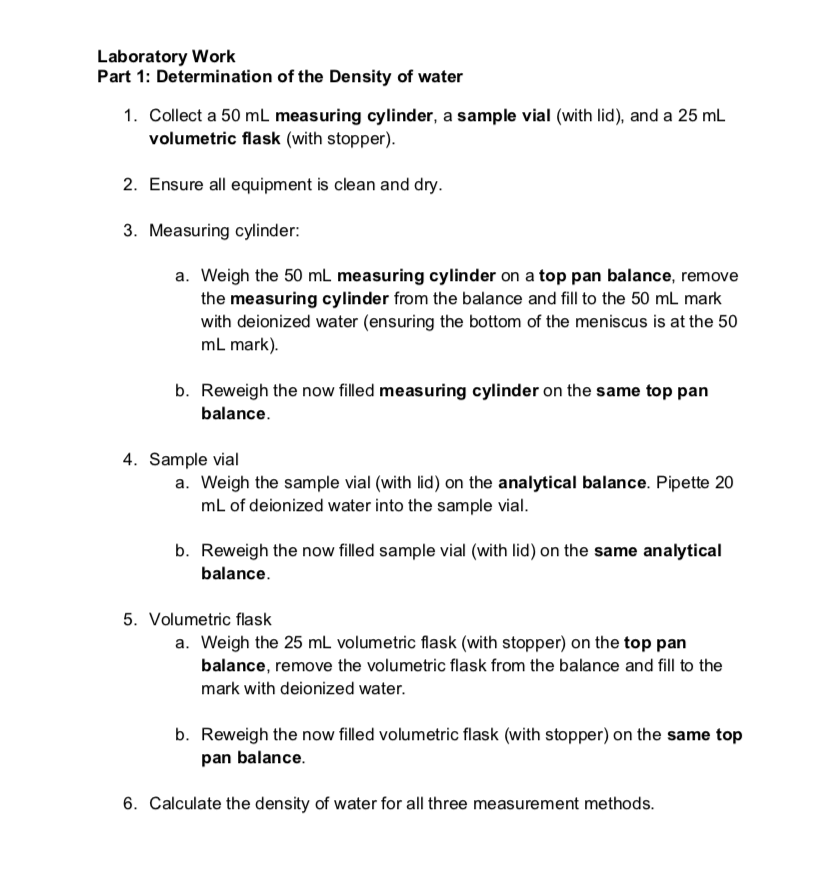 Laboratory Work Part 1: Determination of the Density | Chegg.com