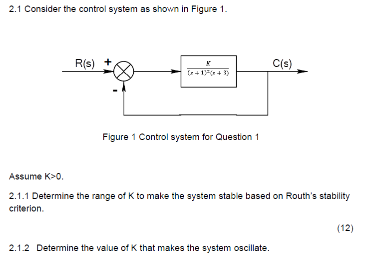 Solved 2.1 Consider the control system as shown in Figure 1. | Chegg.com Solved 2.1 Consider the control system as shown in Figure 1. | Chegg.com