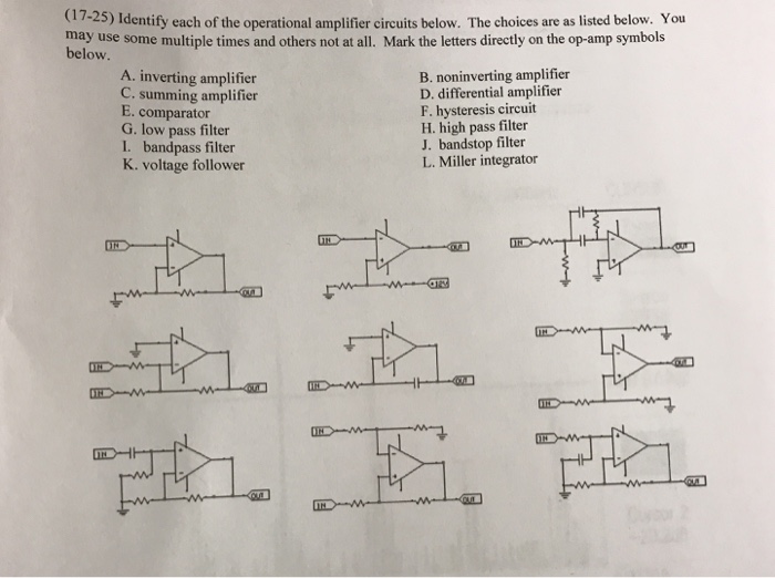 Solved (17-25) Identify each of the operational amplifier | Chegg.com Solved (17-25) Identify each of the operational amplifier | Chegg.com