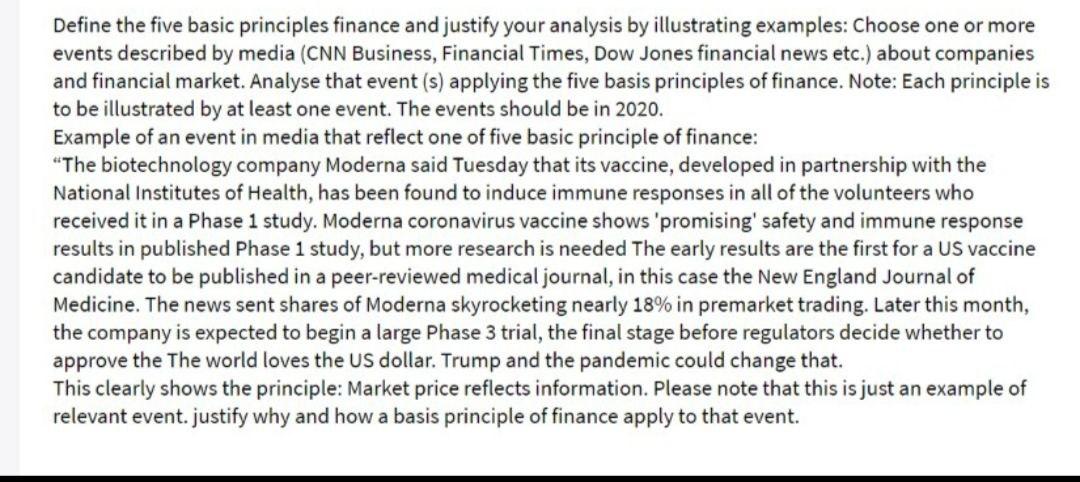Solved Define the five basic principles finance and justify | Chegg.com