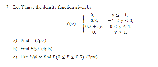 Solved Let Y ﻿have the density function given | Chegg.com