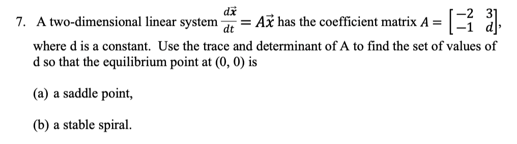 Solved da 7. A two-dimensional linear system = AŽ has the | Chegg.com