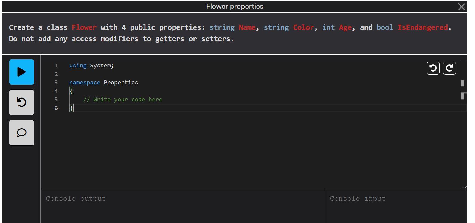 Solved Flower properties Use c#, ****** USE C# Use the | Chegg.com