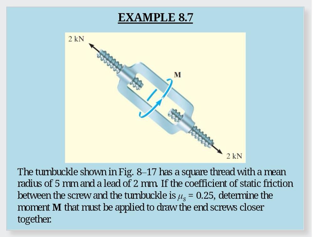 Solved The tumbuckle shown in Fig. 8-17 has a square thread | Chegg.com