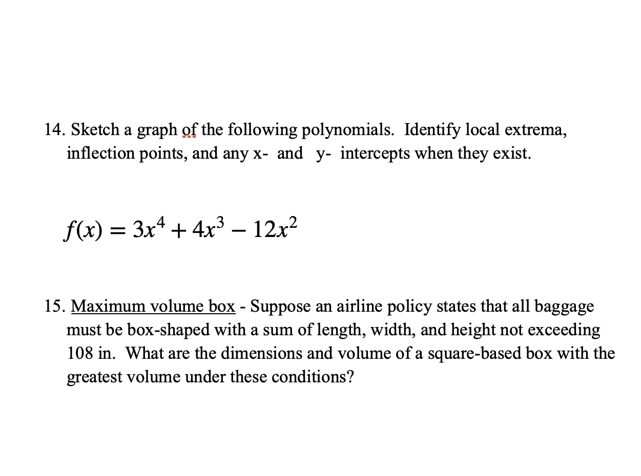 Solved 14. Sketch a graph of the following polynomials. | Chegg.com