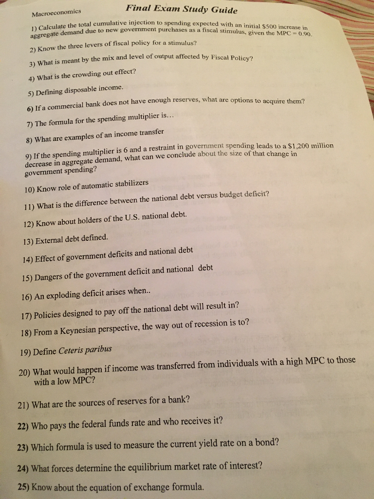 Final Exam Study Guide Macroeconomics 1 cumulative | Chegg.com