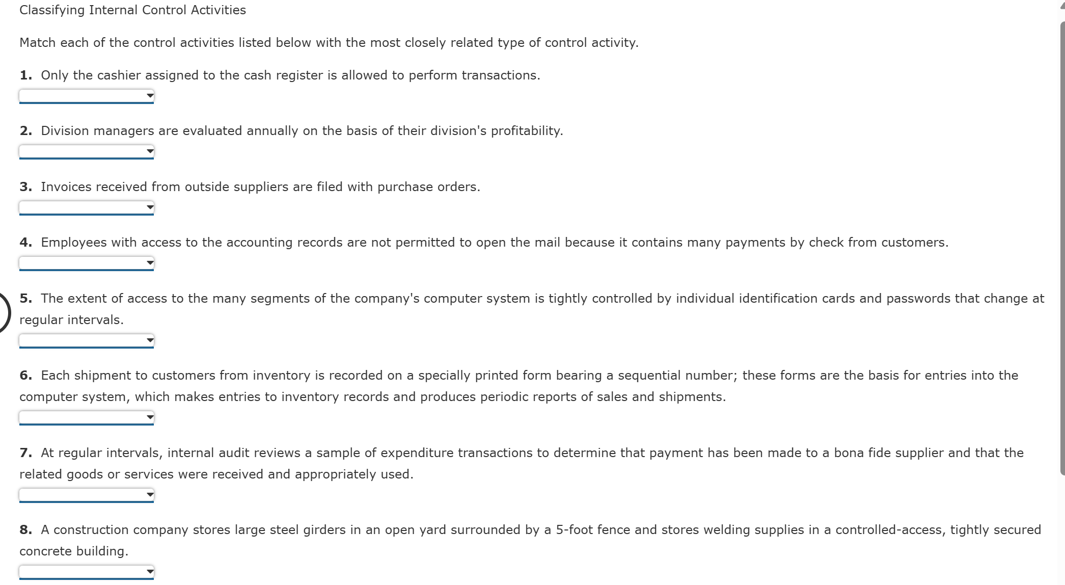 Solved Classifying Internal Control ActivitiesOnly the | Chegg.com
