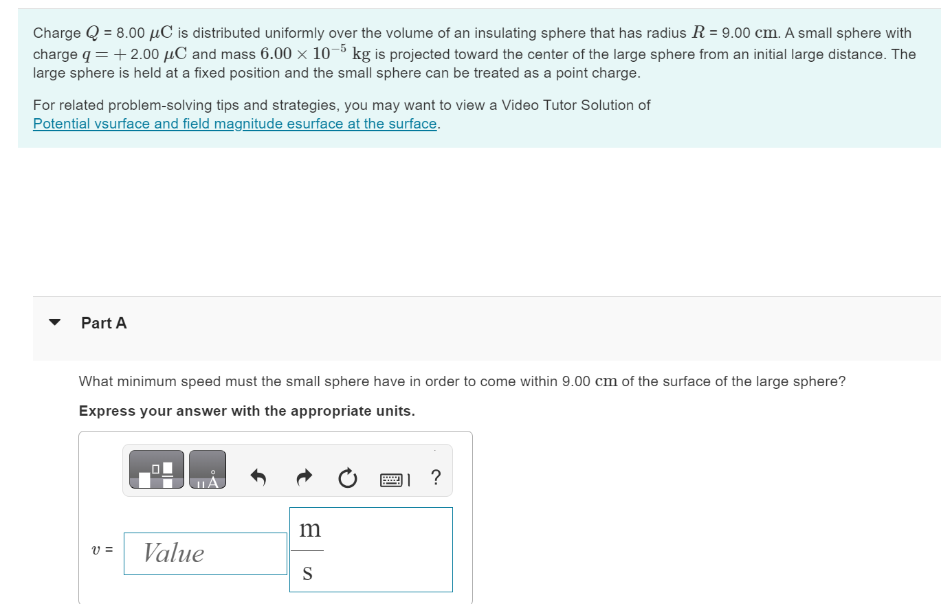 Solved Please Solve for v for units m/sCharge Q ﻿= 8.00 \mu | Chegg.com