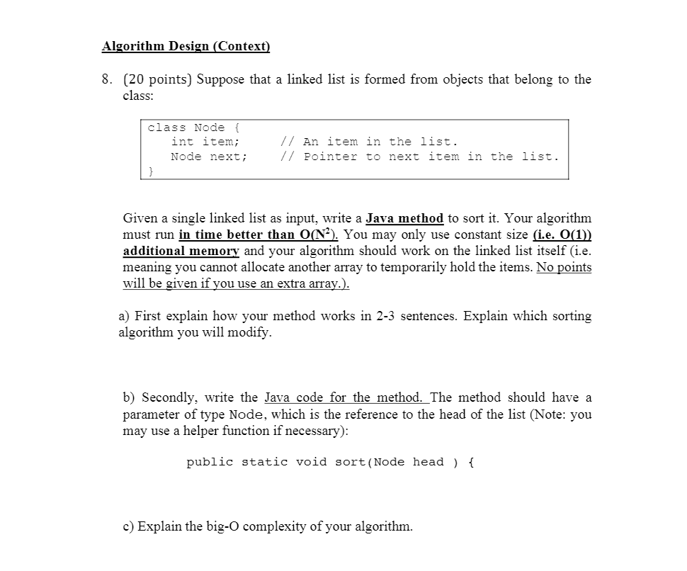 Solved (20points) Suppose that a linked list is formed from | Chegg.com