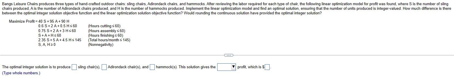 Solved The optimal integer solution is to produce sling | Chegg.com