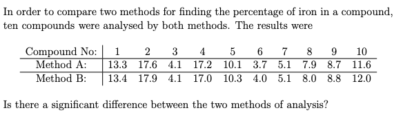 Solved In order to compare two methods for finding the | Chegg.com