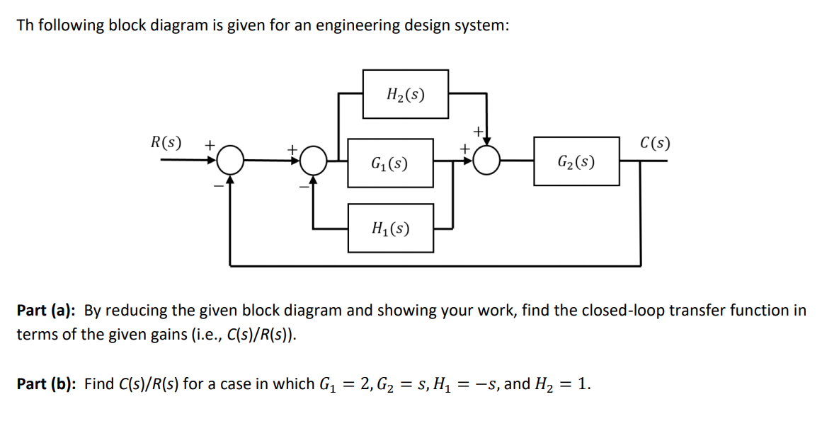 Solved Th following block diagram is given for an | Chegg.com