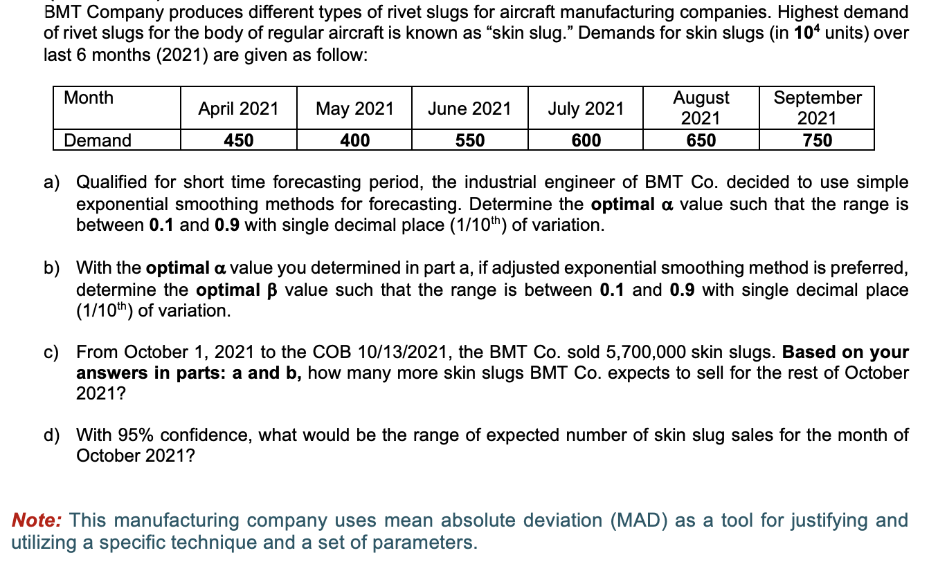 BMT Company produces different types of rivet slugs | Chegg.com