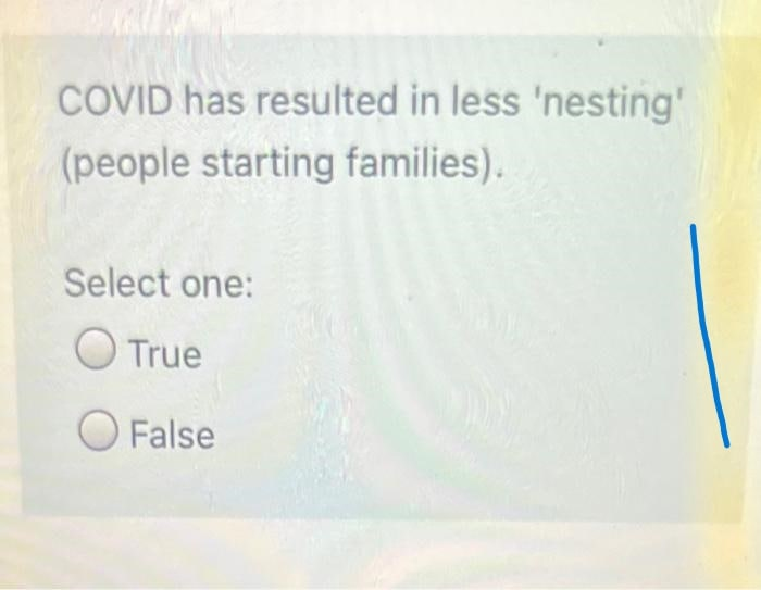 Solved COVID has resulted in less 'nesting' (people starting | Chegg.com