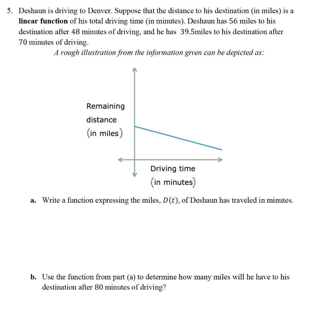 Solved 5. Deshaun is driving to Denver. Suppose that the | Chegg.com