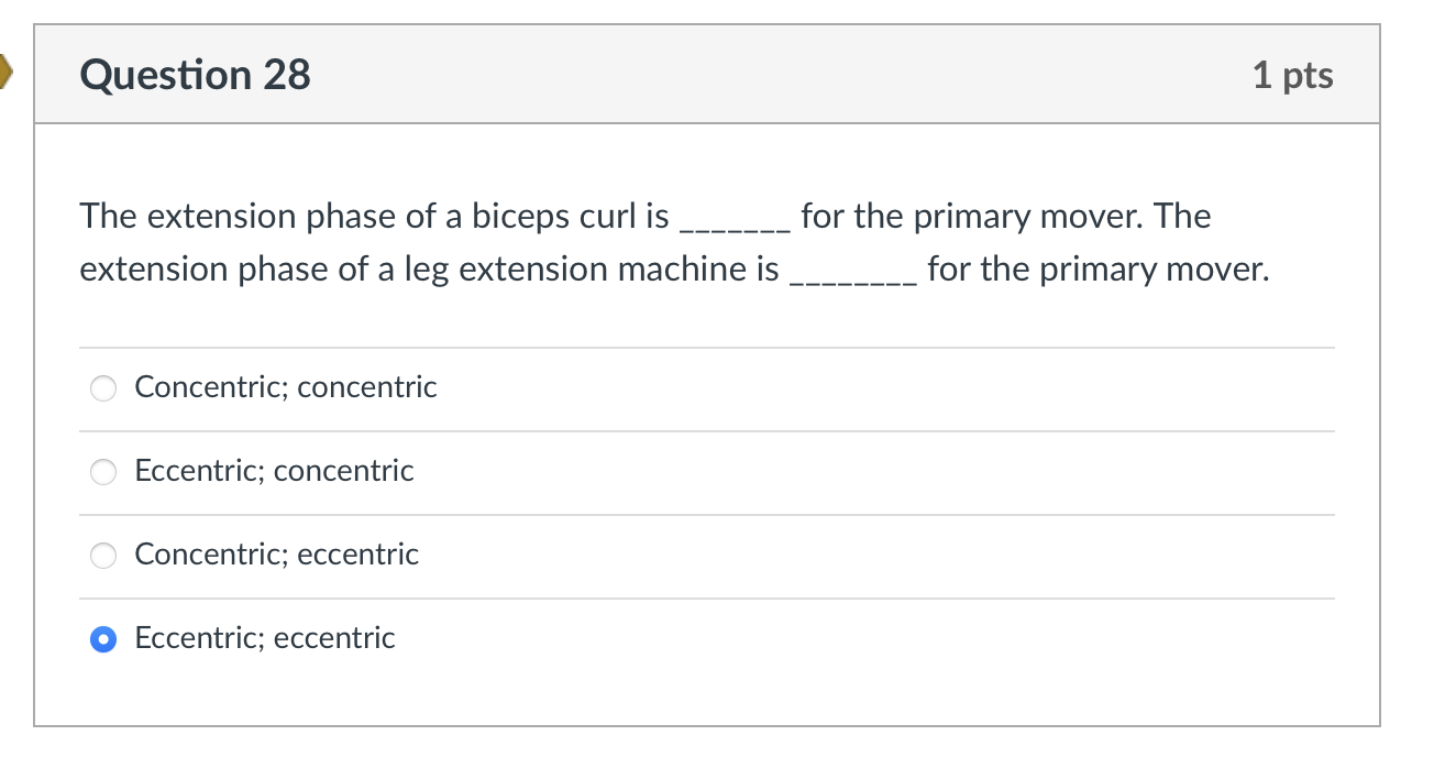 Solved The extension phase of a biceps curl is for the | Chegg.com