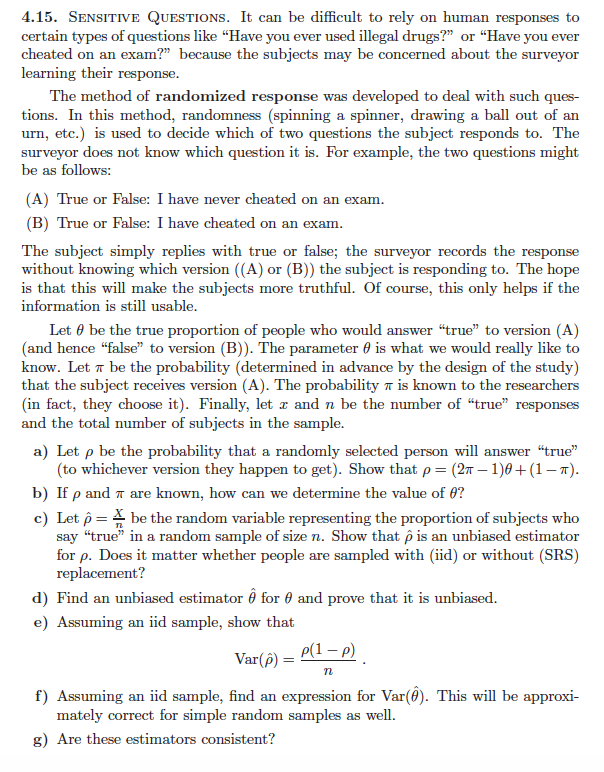 Solved 4.15. SENSITIVE QUESTIONS. It can be difficult to | Chegg.com