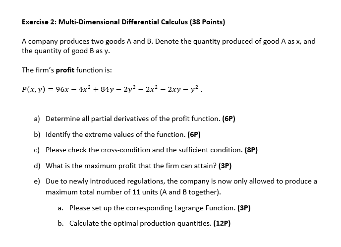 Solved Exercise 2: Multi-Dimensional Differential Calculus | Chegg.com