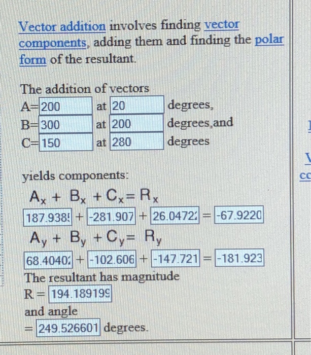 Solved Vector addition involves finding vector components, | Chegg.com