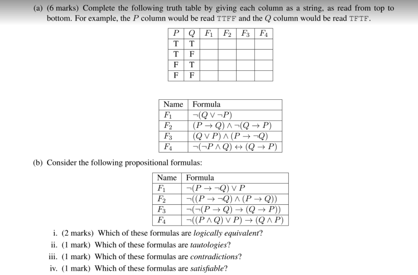 Solved A 6 Marks Complete The Following Truth Table By