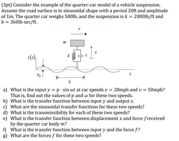 (3pt) Consider the example of the quarter-car model | Chegg.com
