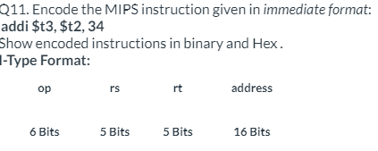 Solved Q11. ﻿Encode the MIPS instruction given in immediate | Chegg.com