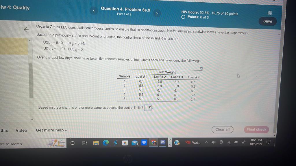 Solved Organic Grains LLC uses statistical process control | Chegg.com