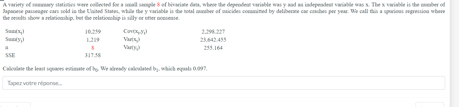 Solved A variety of summary statistics were collected for a | Chegg.com