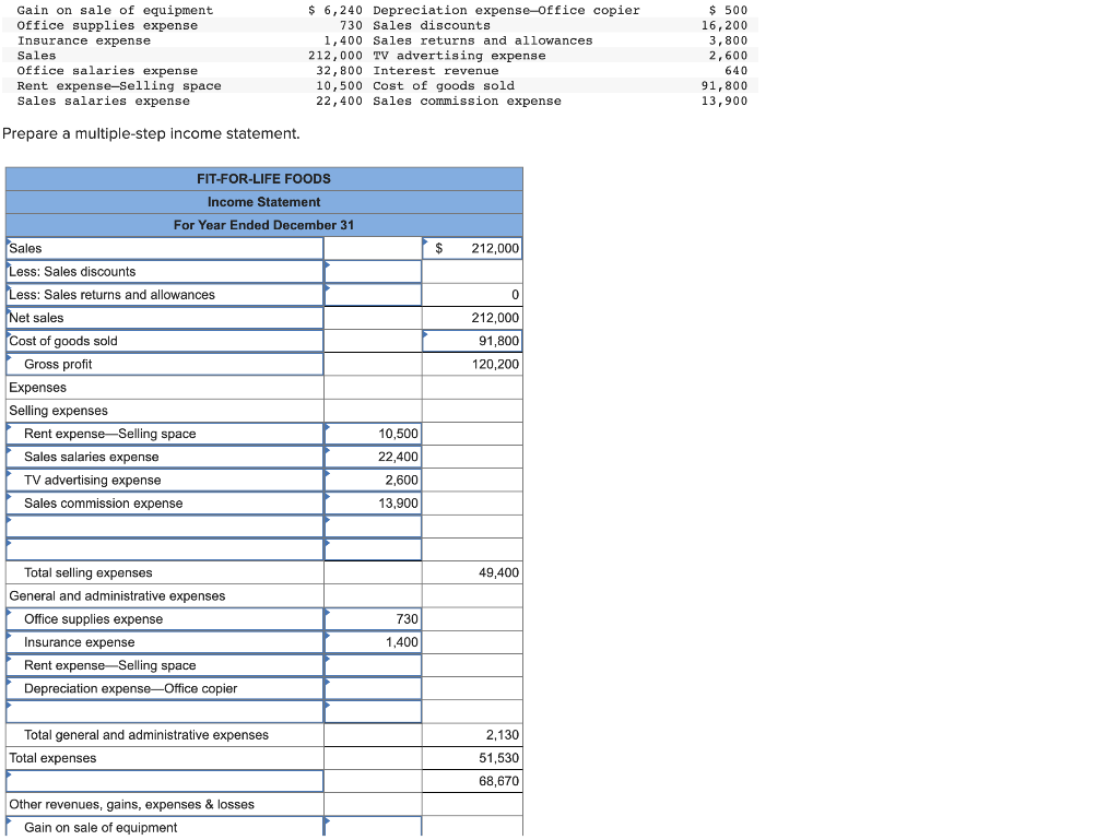 Solved Prepare a multiple-step income statement. | Chegg.com