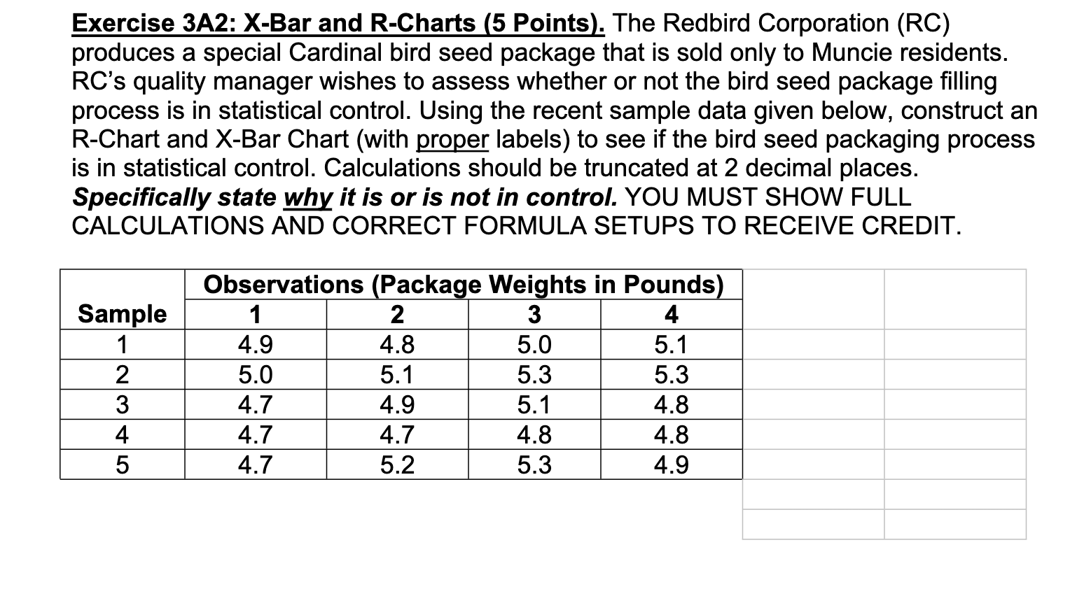 Solved Exercise 3A2: X-Bar and R-Charts (5 Points). The | Chegg.com