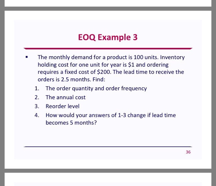 Solved EOQ Example 3 * The monthly demand for a product is | Chegg.com